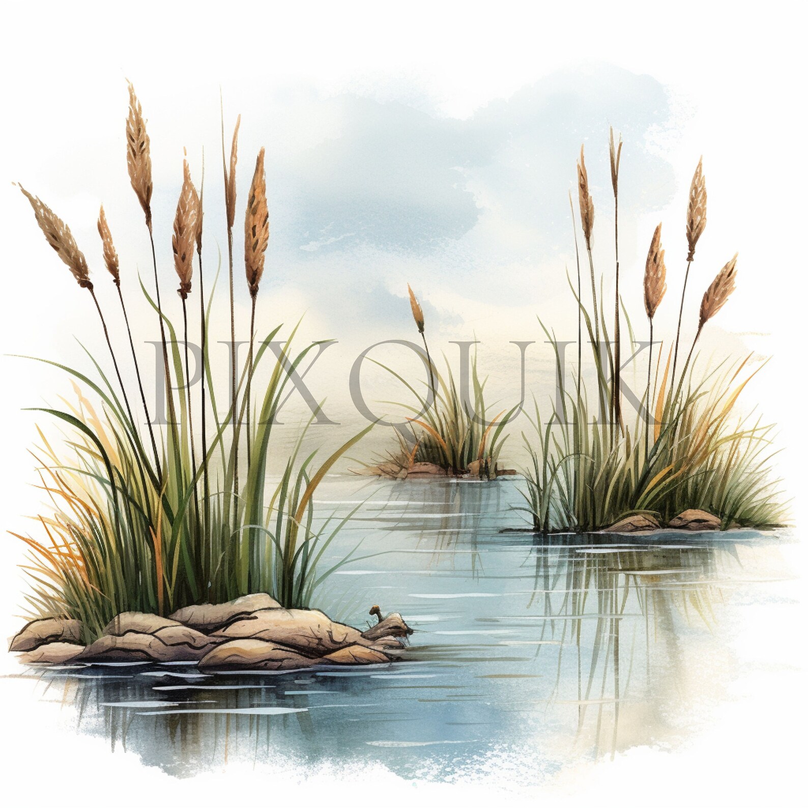Cattails and Reeds in Water Pond Clipart 10 High Quality JPG commercial ...