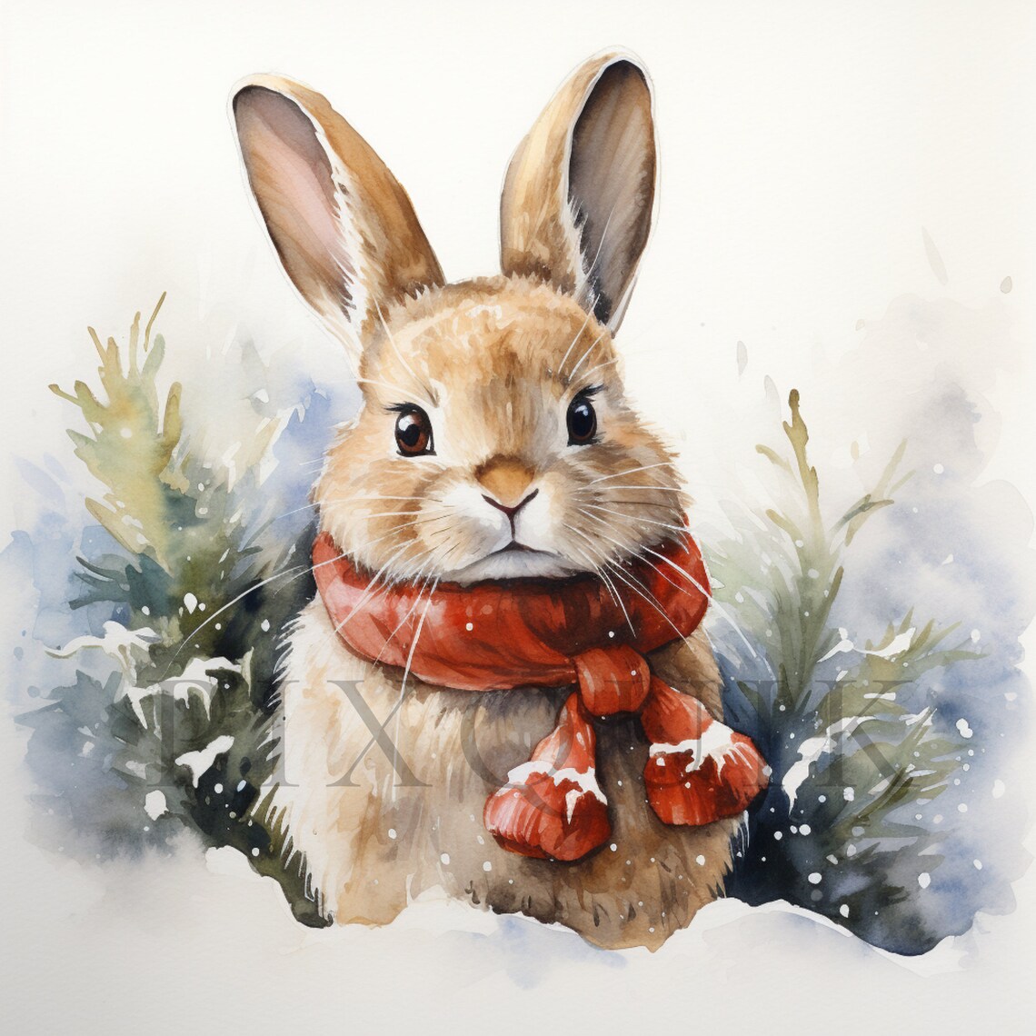 Watercolor Christmas Bunny Clipart | Holiday Rabbit Art (digital ...