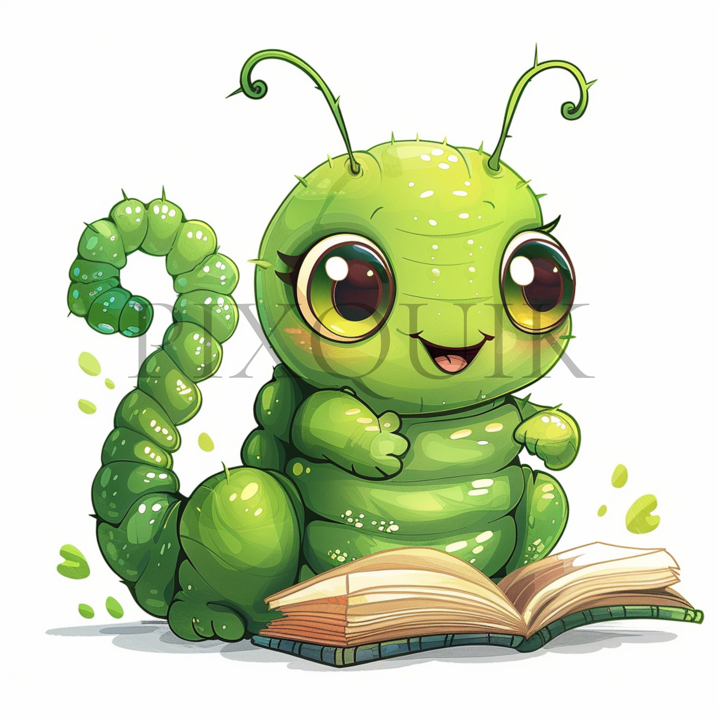 Cute Worm Watercolor Clipart 10 High Quality Jpgs Bookworm Clipart Book ...