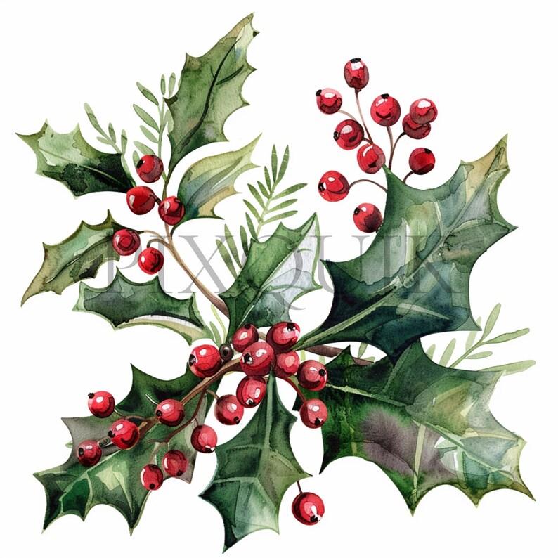 Christmas Holly Clipart | Festive Holiday Flora Art (10 Jpgs) - Etsy