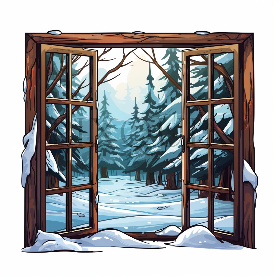 Snowy Window Clipart 10 High Quality JPG Winter Illustration Cozy ...