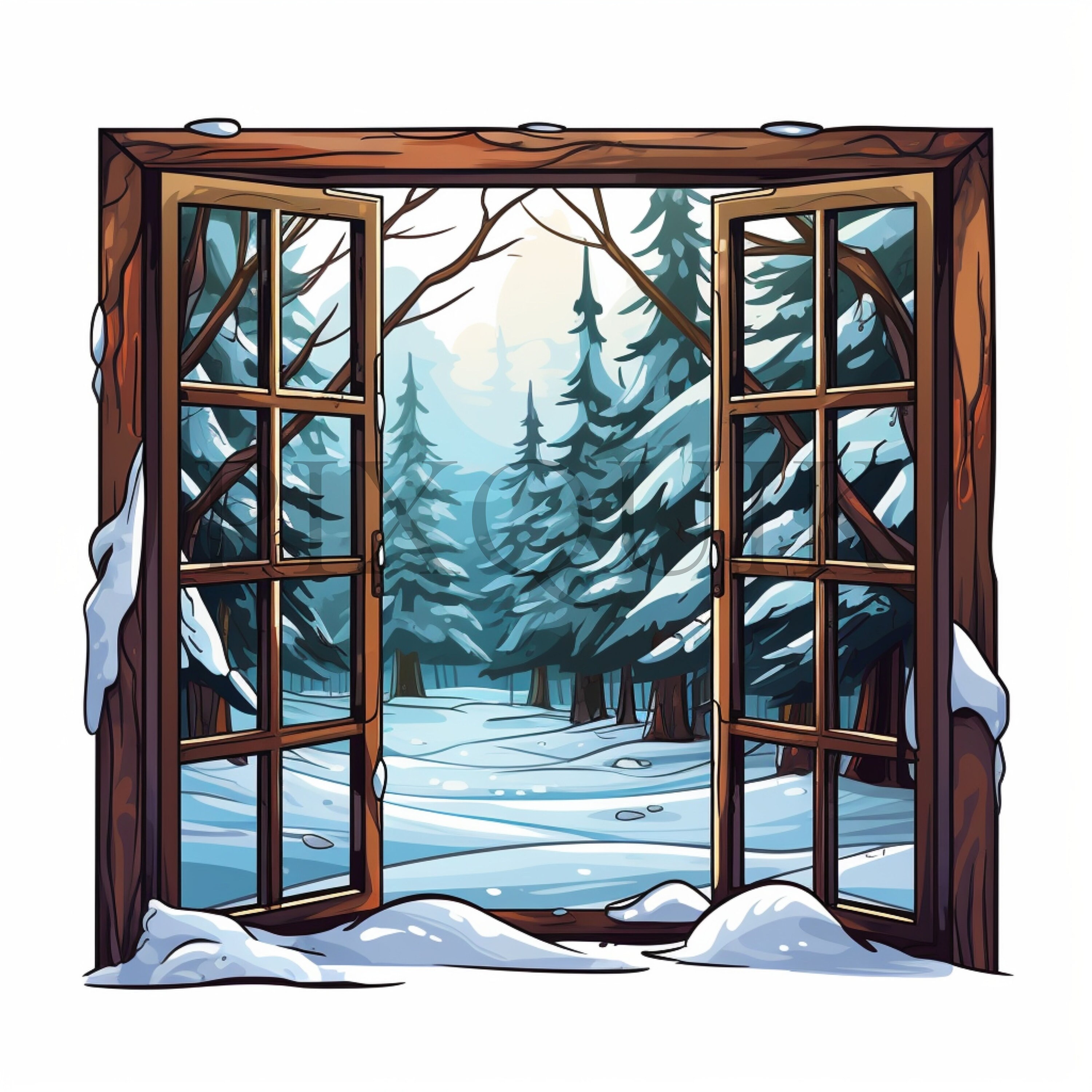 Snowy Window Clipart 10 High Quality JPG Winter Illustration Cozy ...