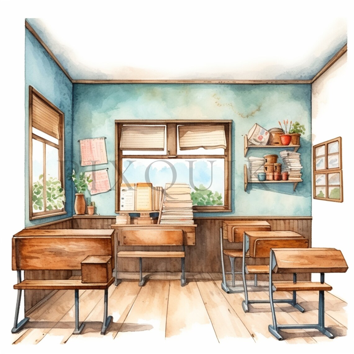 Watercolor Classroom Clipart 10 High Quality Jpgs Digital Download Back ...