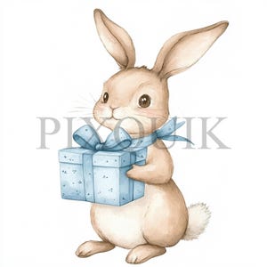 Bunny With Present Clipart 10 Jpg's and PNG Files Card Making Digital ...