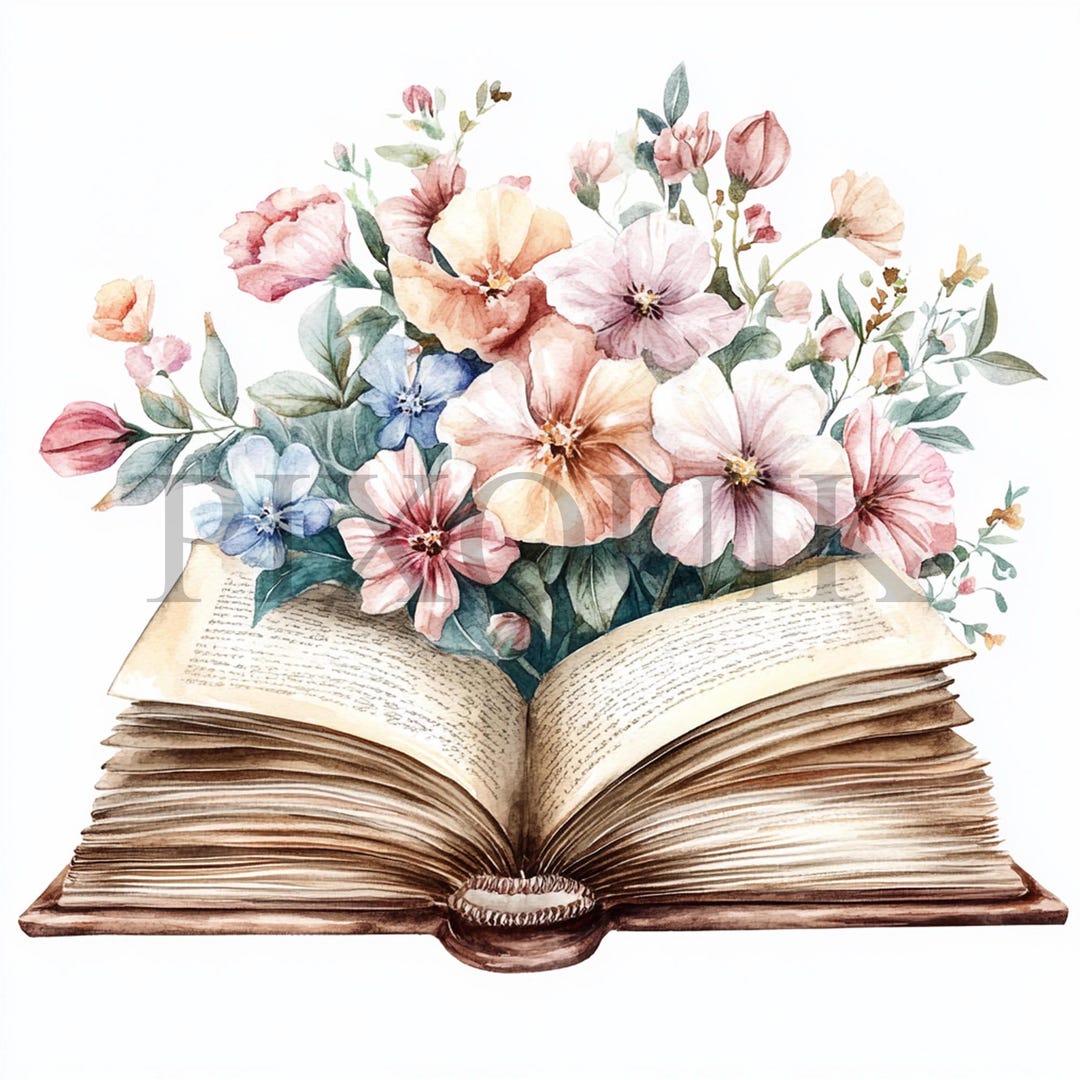 Vintage Floral Open Book Watercolor Clipart (JPG & PNG) - Etsy
