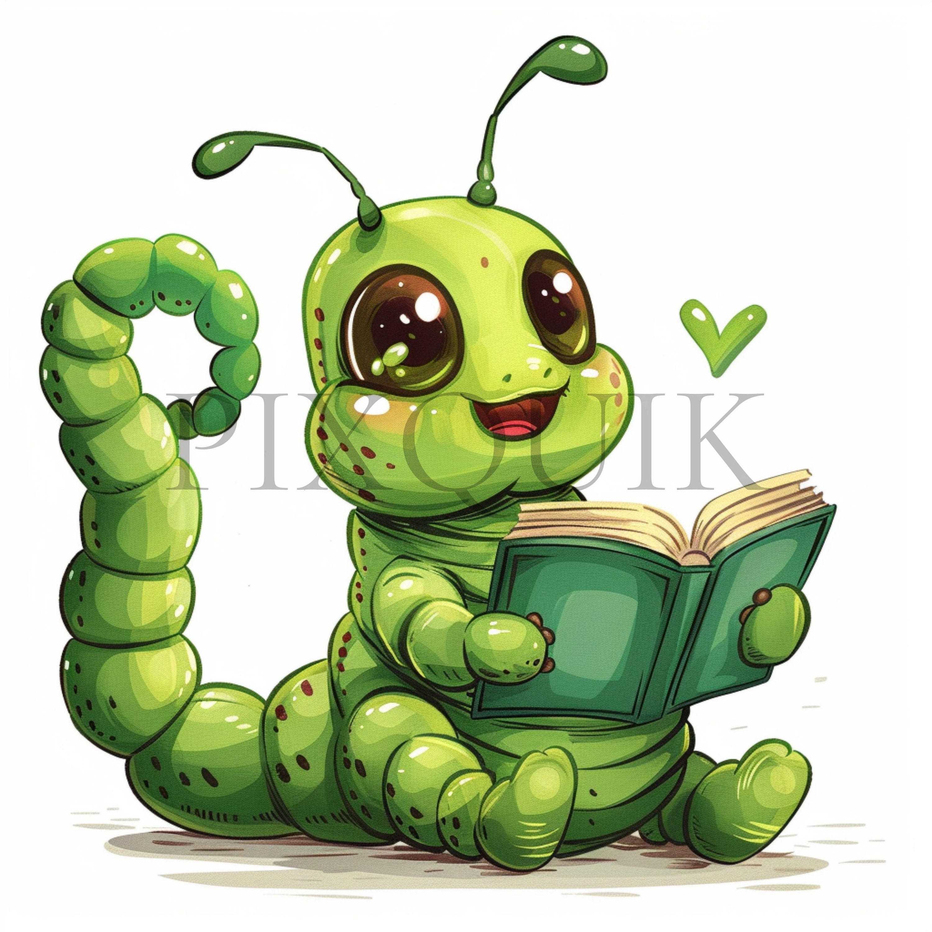 Cute Worm Watercolor Clipart 10 High Quality Jpgs Bookworm Clipart Book ...