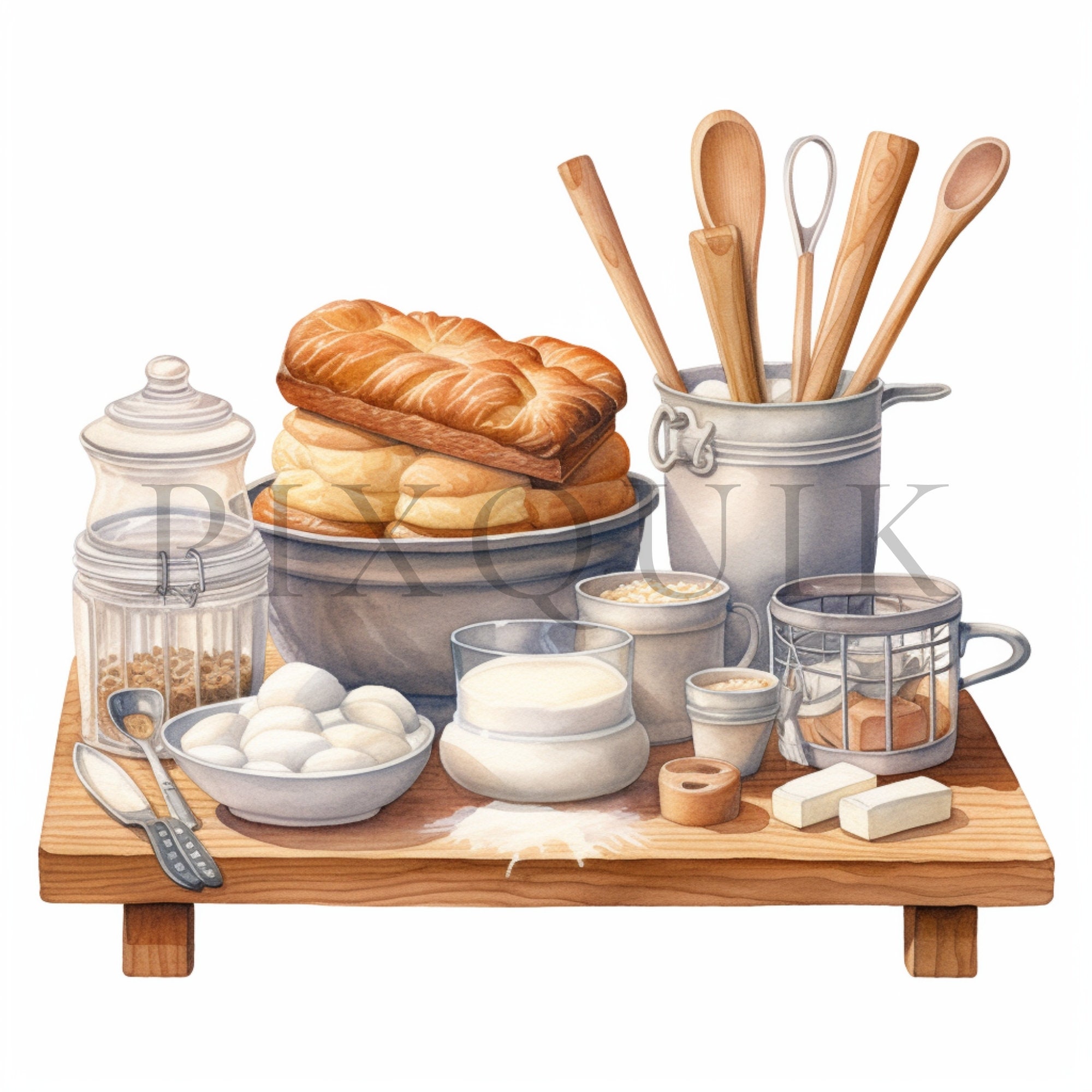 Watercolor Baking Clipart | Country Kitchen Illustration (digital ...