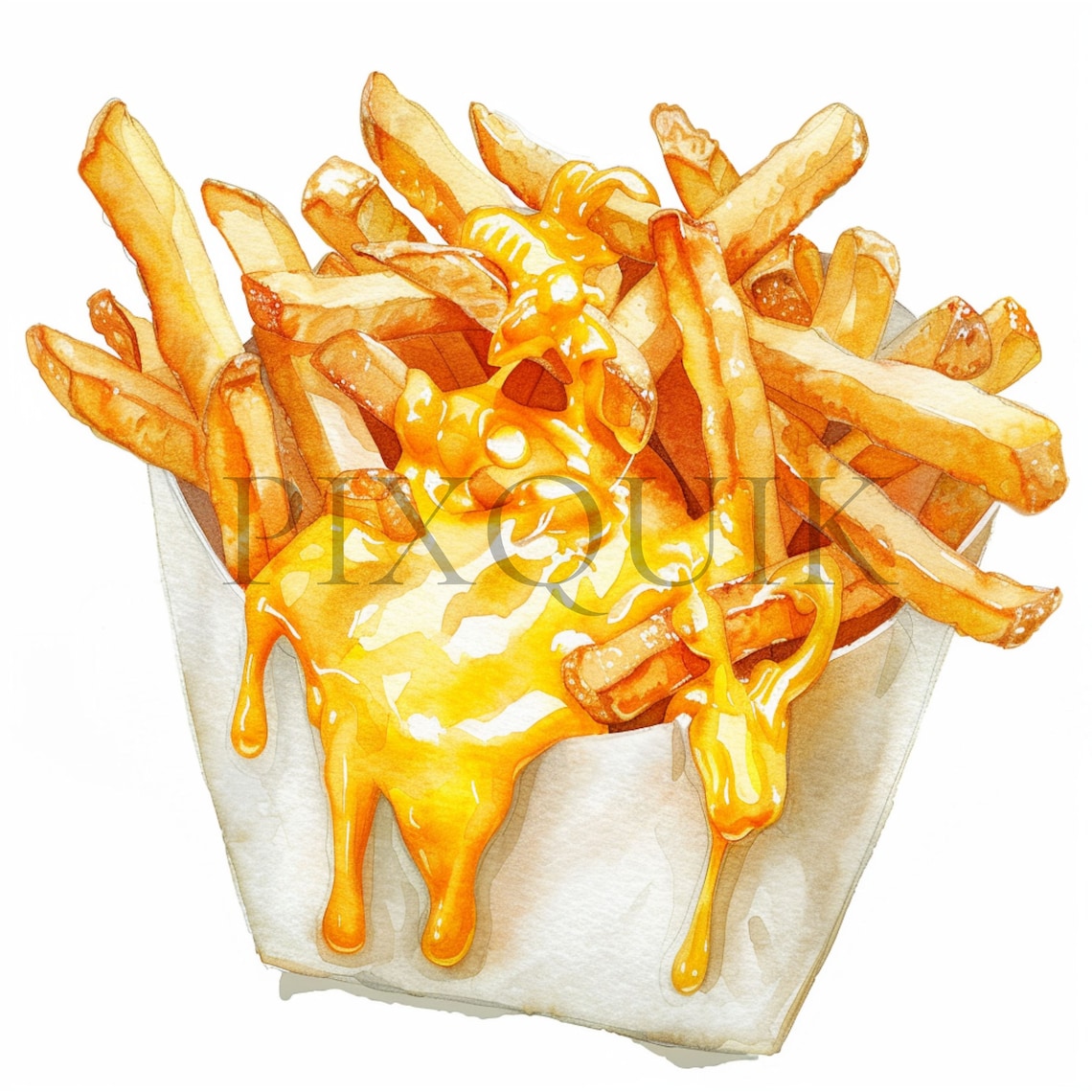 Watercolor Cheese Fries Clipart 10 High-quality Jpgs Kitchen Decor Food Illustrations Digital ...