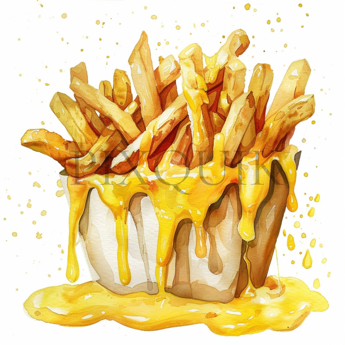 Watercolor Cheese Fries Clipart 10 High-quality Jpgs Kitchen Decor Food Illustrations Digital ...