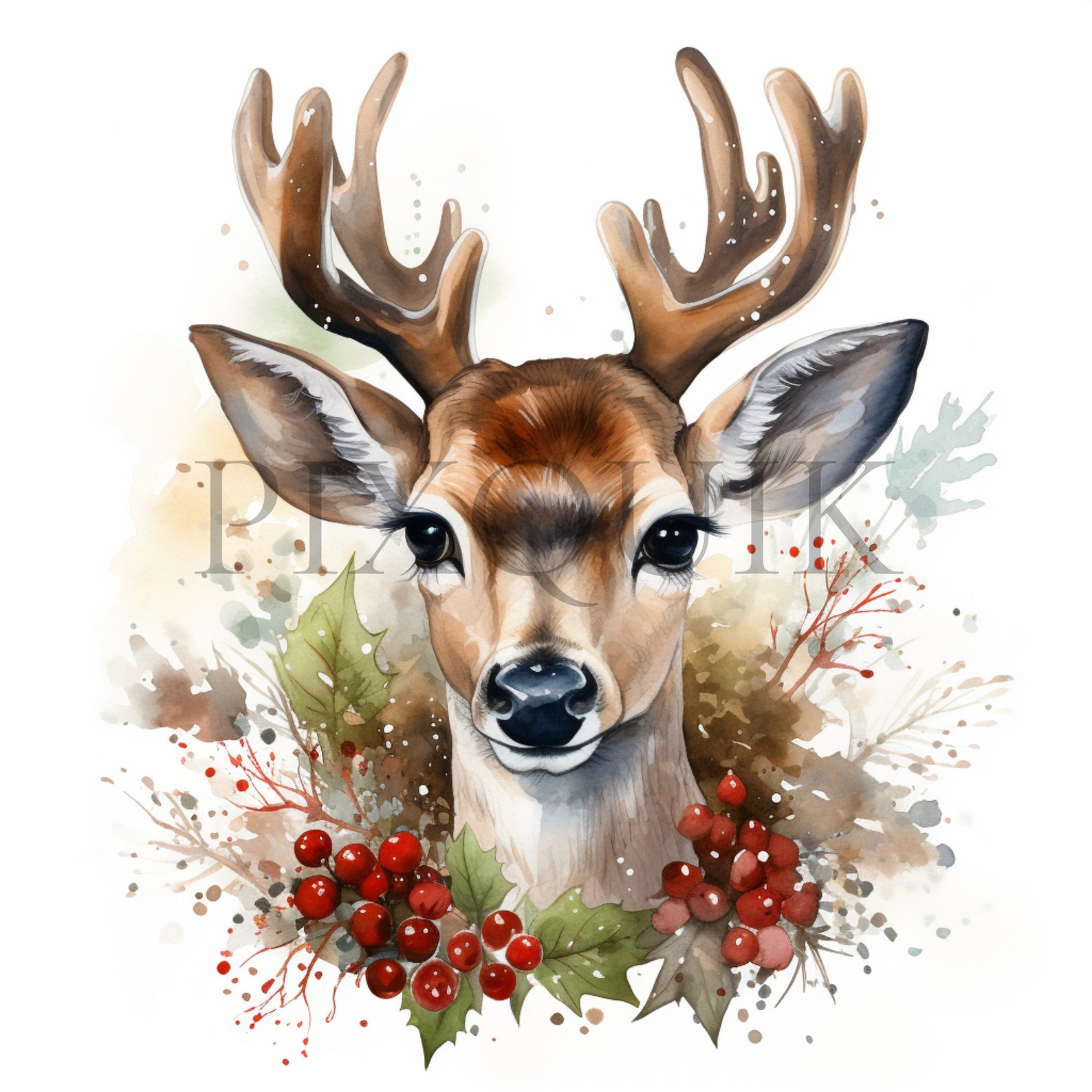 Watercolor Reindeer Clipart | Holiday Animals, Christmas Decor (digital ...