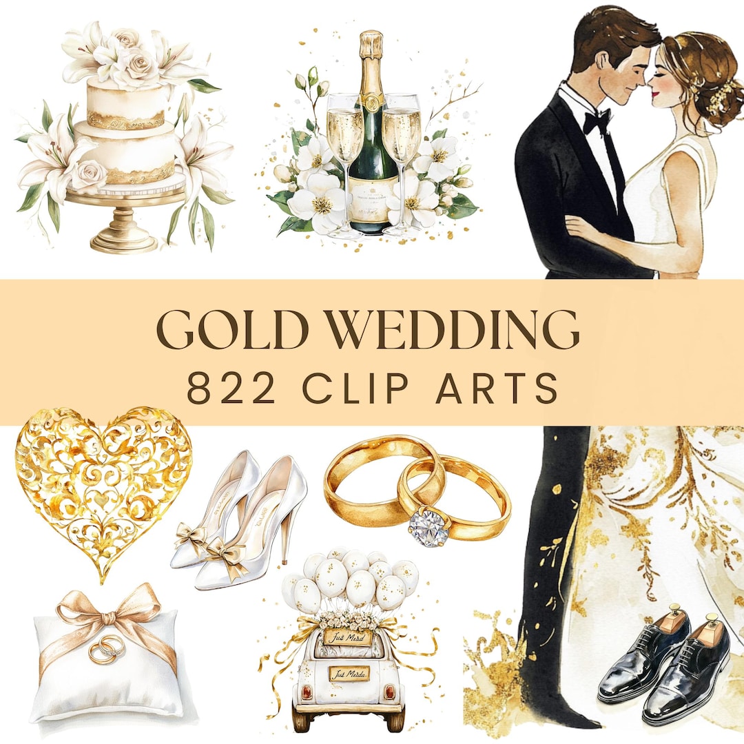 822 Gold Wedding Clipart | Wedding Timeline Png | Watercolor Wedding ...
