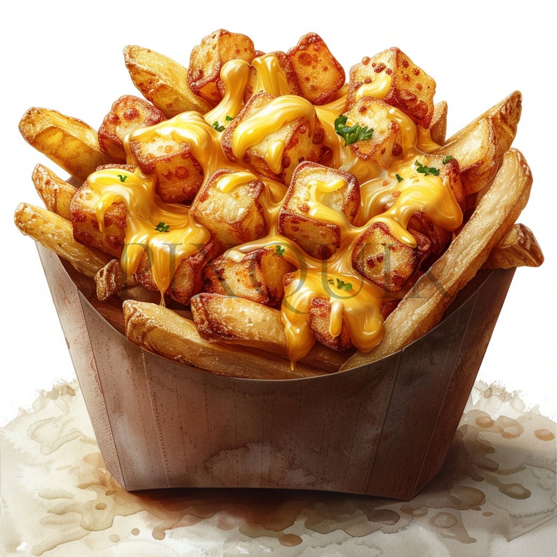 Watercolor Cheese Fries Clipart 10 High-quality Jpgs Kitchen Decor Food Illustrations Digital ...