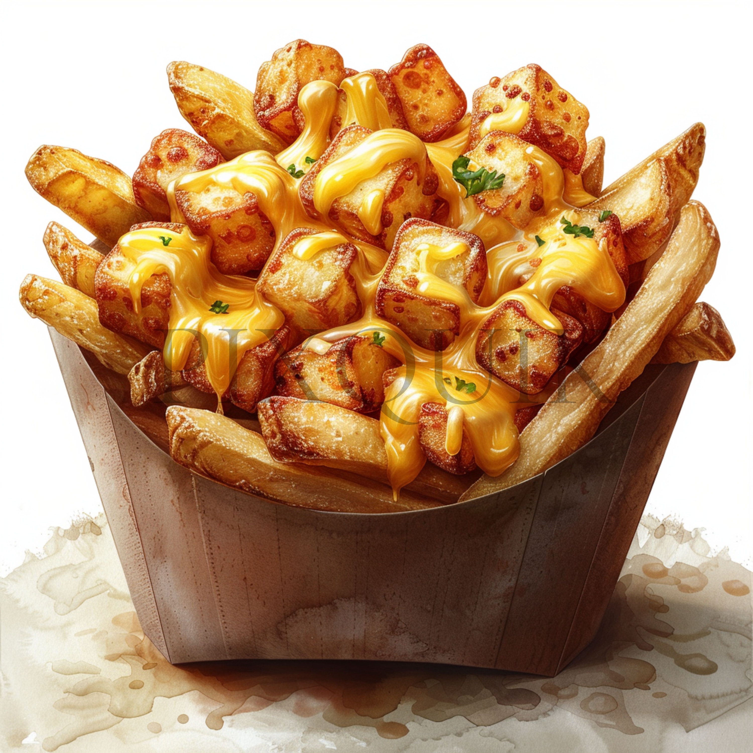 Watercolor Cheese Fries Clipart 10 High-quality Jpgs Kitchen Decor Food ...