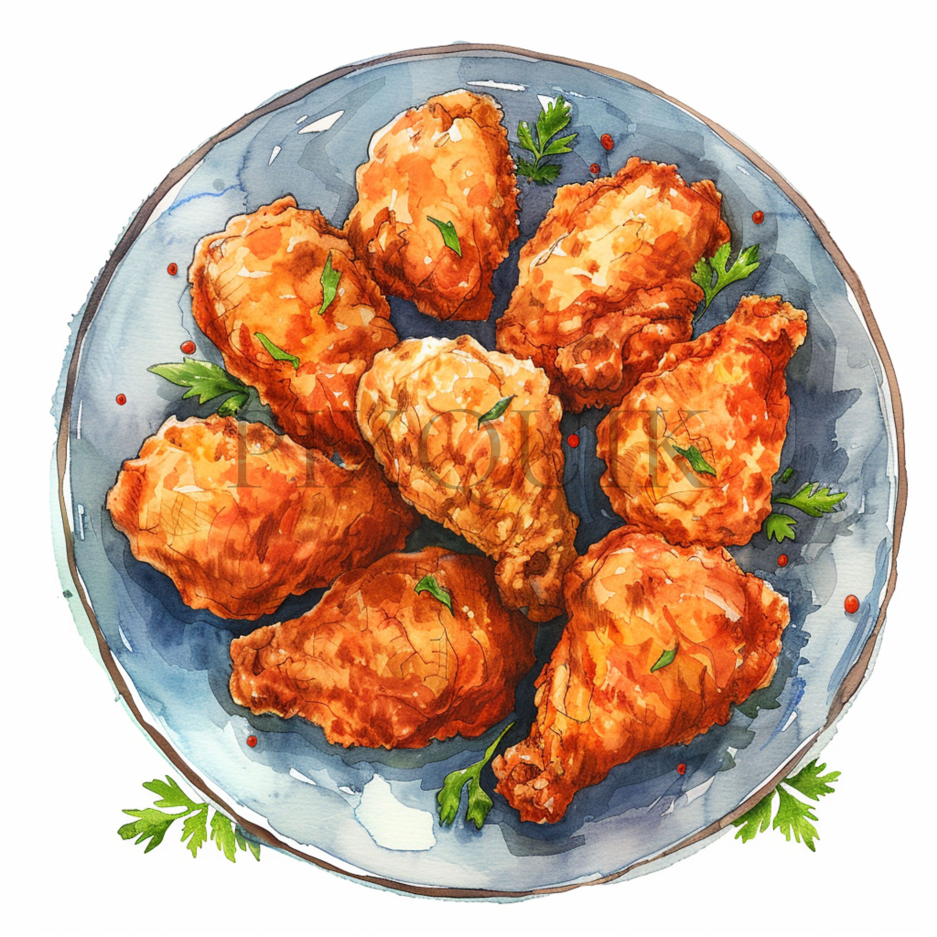 Watercolor Fried Chicken Clipart 10 High Quality Jpgs Fried Chicken ...
