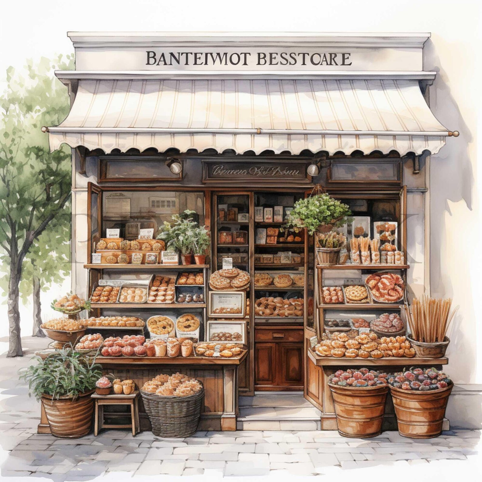 French Bakery Watercolor Clipart: Parisian Pastry Illustration (digital ...
