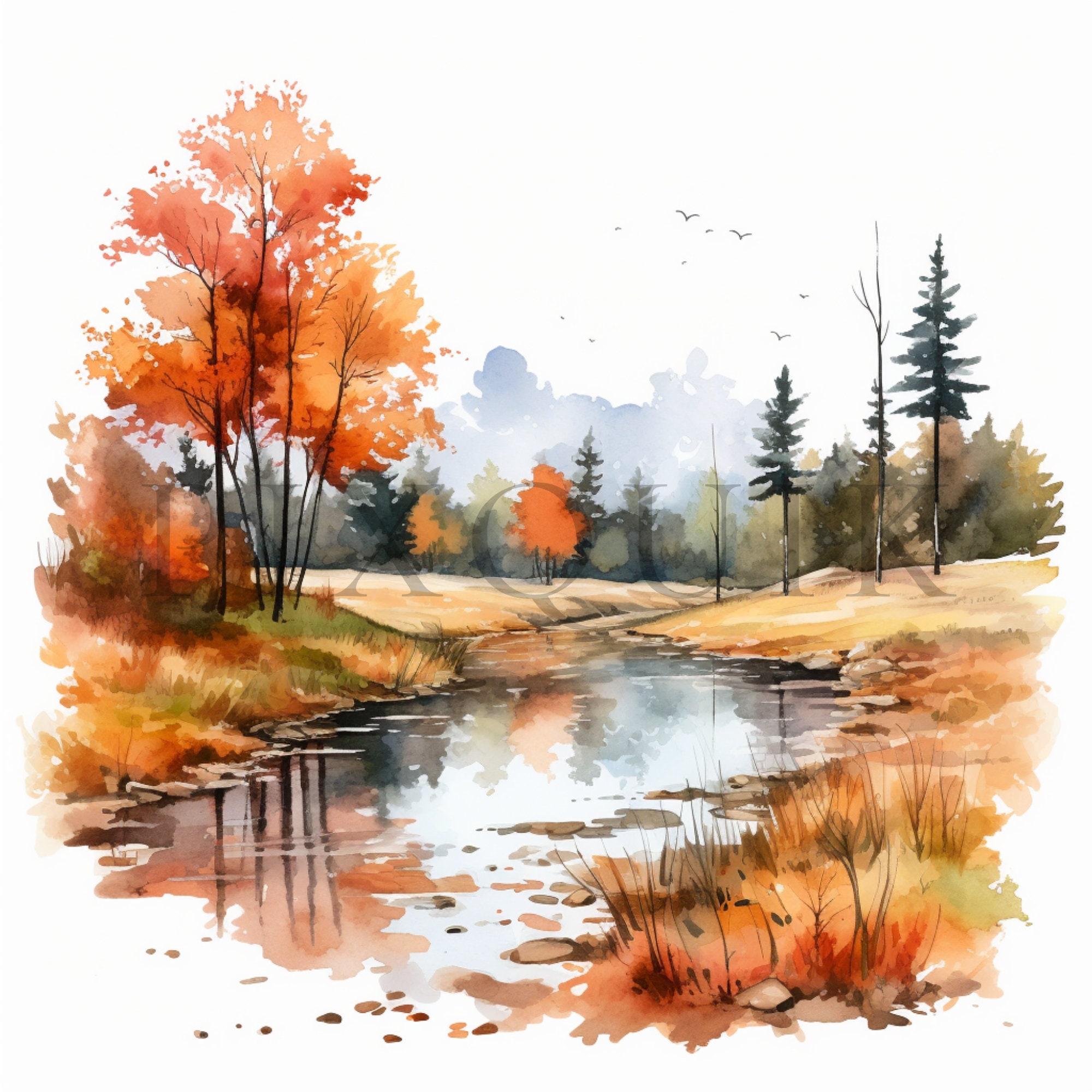 Fall Landscape Clipart | Watercolor Autumn Scenery Jpgs (digital ...