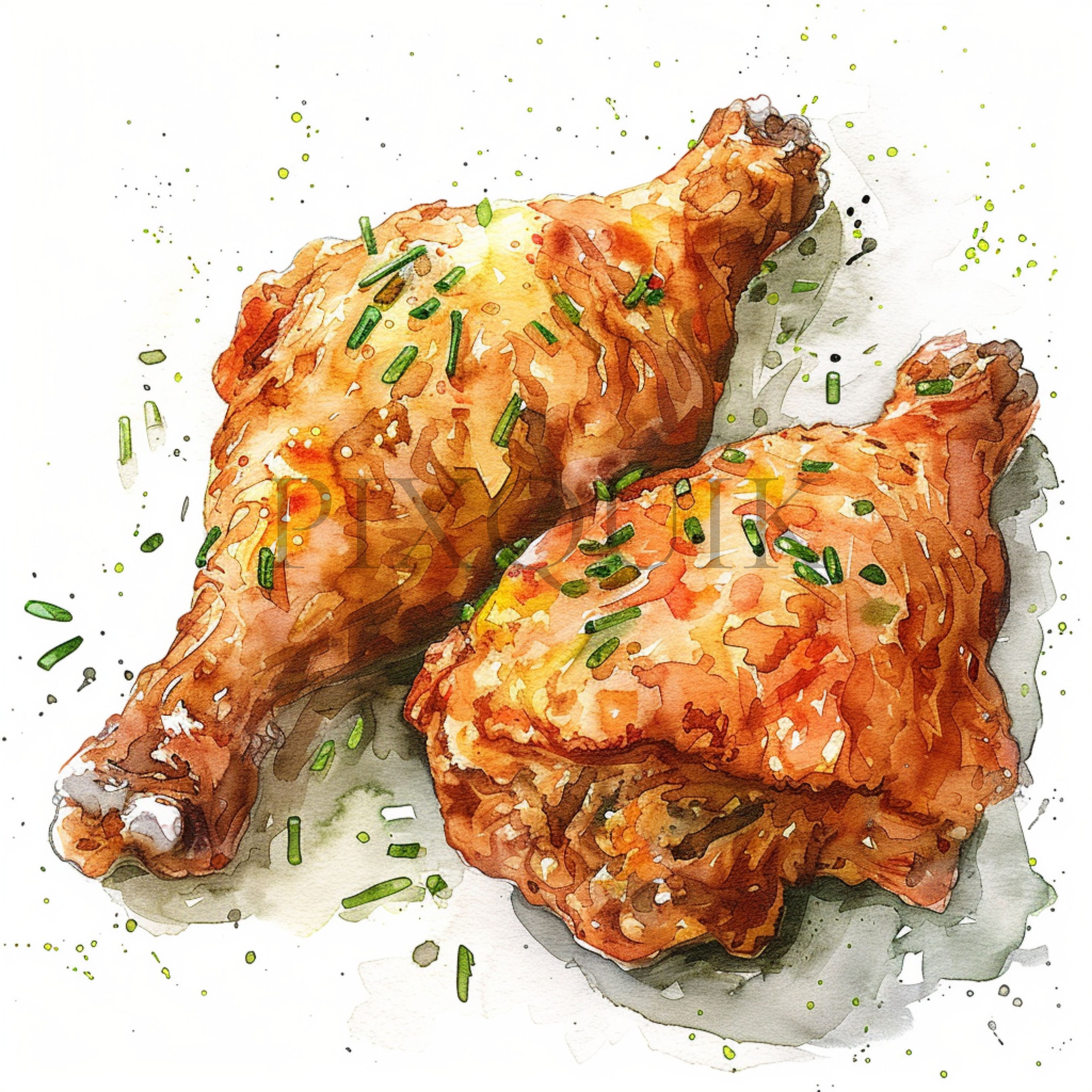 Watercolor Fried Chicken Clipart | Food Graphics (JPG) - Etsy