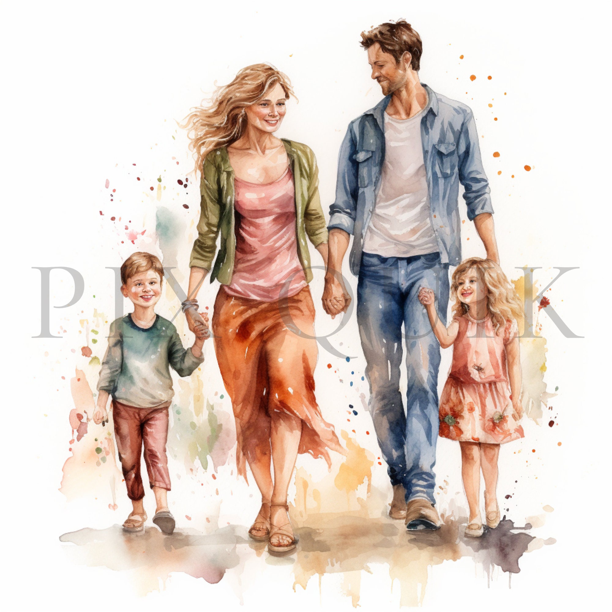 Watercolor Family Clipart – High Quality Jpgs, Commercial Use (digital ...