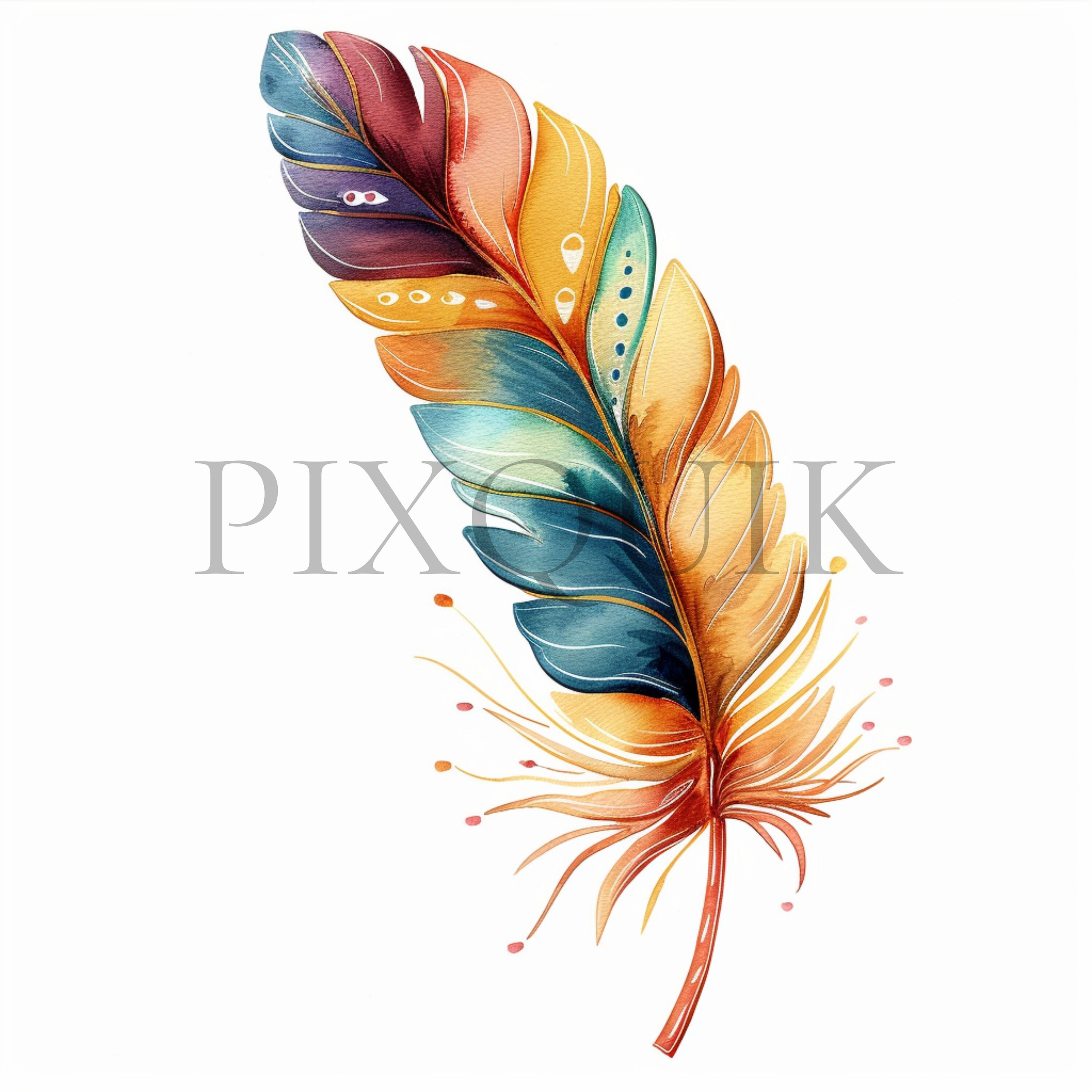 Boho Feather Clipart 10 High Quality JPG Commercial Use, Instant ...