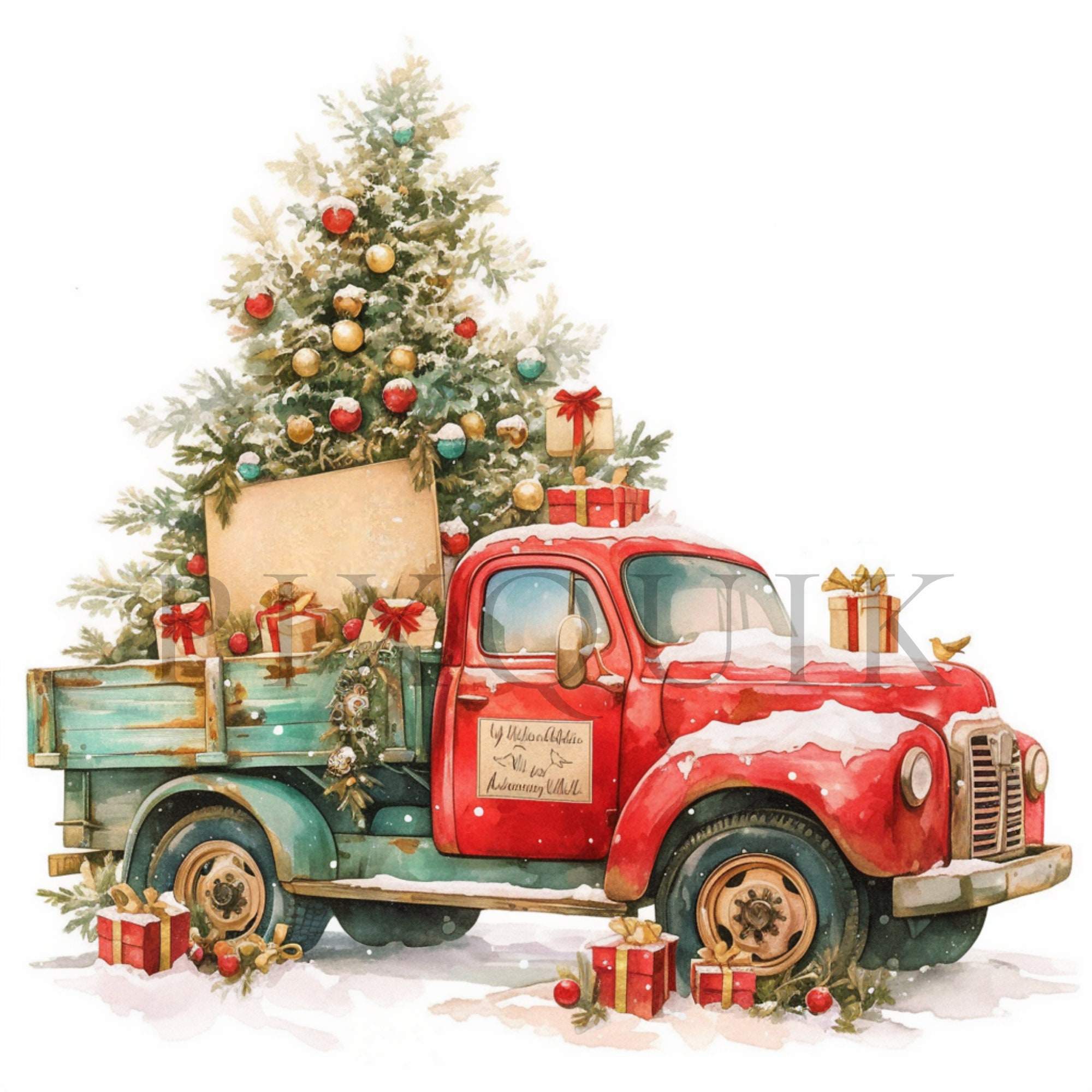 Vintage Red Christmas Truck Clipart | Holiday Jpgs (digital Download ...