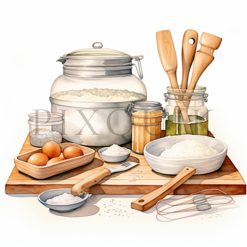 Watercolor Baking Clipart | Country Kitchen Illustration (digital ...