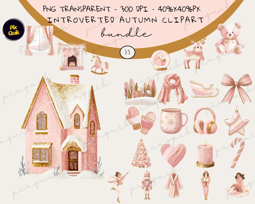 Blush Christmas Clipart Set, Elegant Pink Holiday Ornaments, Cozy Gifts ...