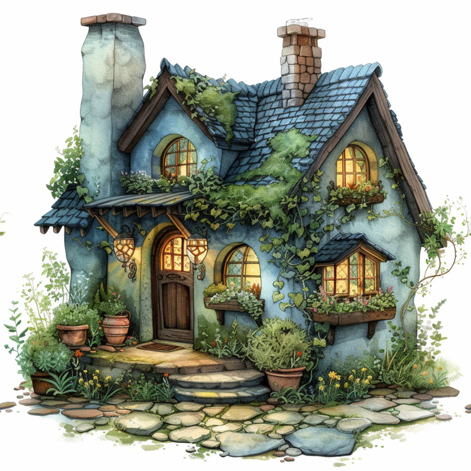 Fairy House Clipart 10 High Quality Jpgs Watercolor Fairy House Fantasy ...