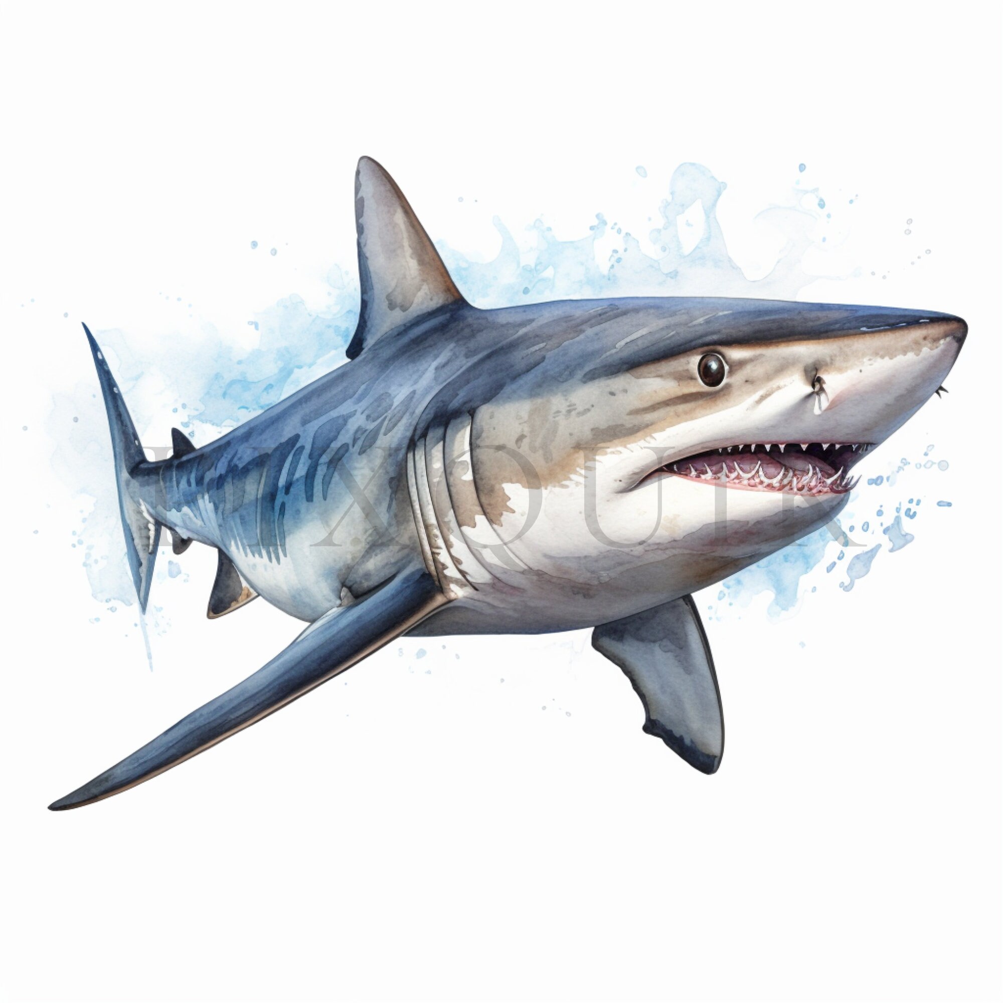 Shark Clipart 10 High Quality Jpgs Watercolor Shark Clipart Whale Shark ...