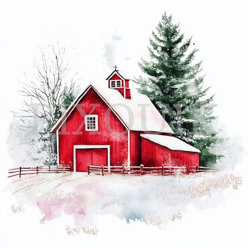 Watercolor Christmas Barn Clipart | Farmhouse Holiday Art (digital ...
