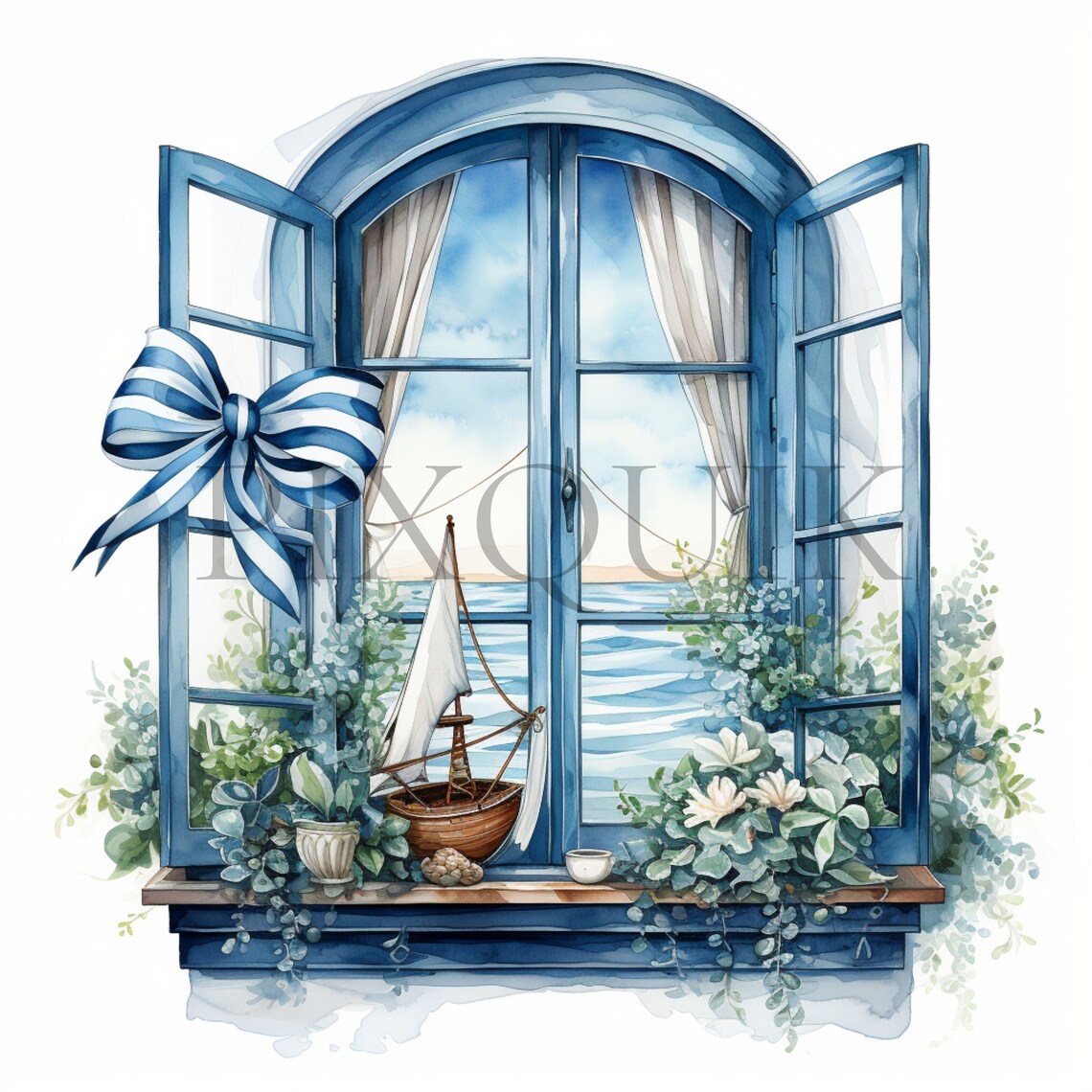 Watercolor Nautical Window Clipart | Maritime Jpgs (digital Download ...