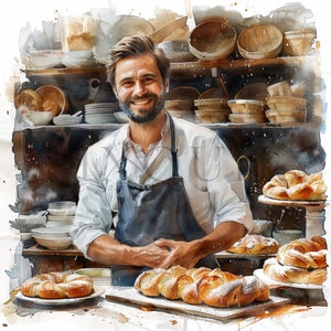 Watercolor Baker Clipart | Chef Illustration, Bakery Art (digital ...