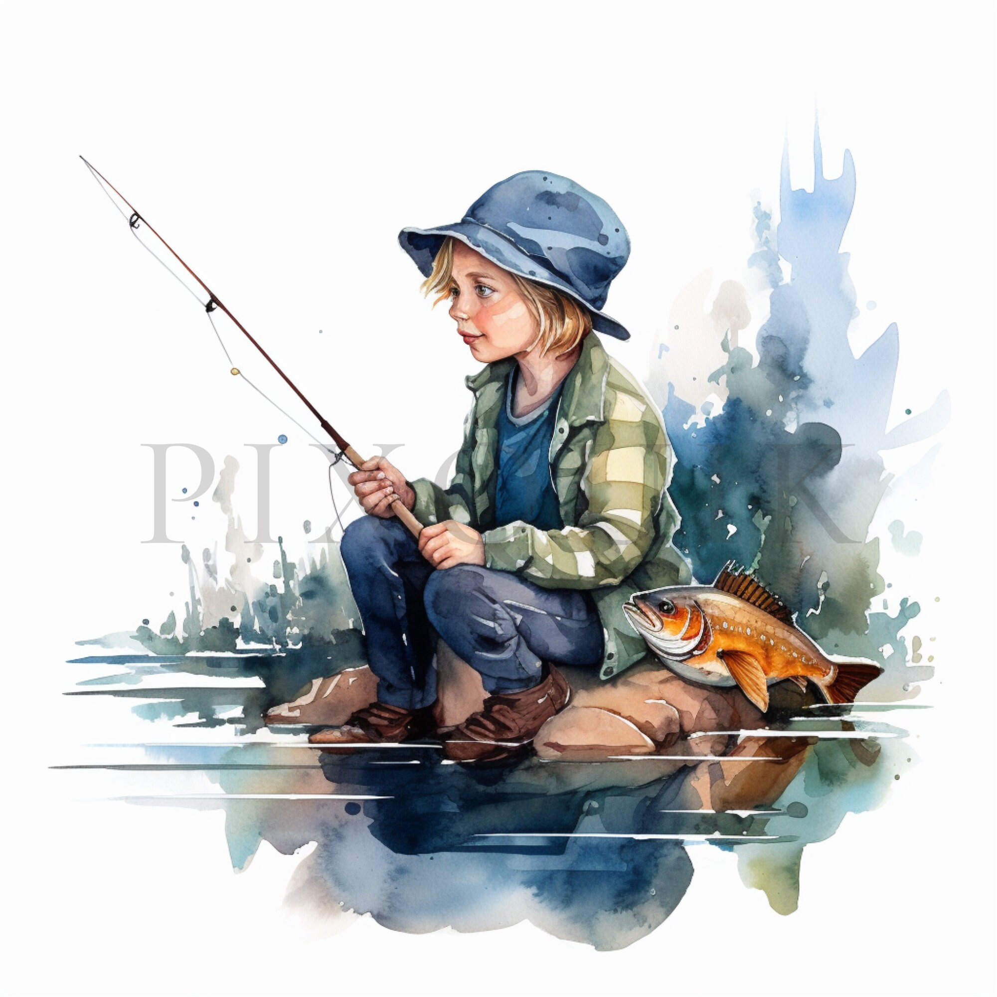 Fishing Clipart 10 High Quality Jpgs Watercolor Fishing Digital Clipart ...