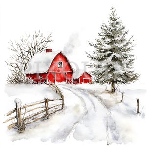 Watercolor Christmas Barn Clipart | Farmhouse Holiday Art (digital ...