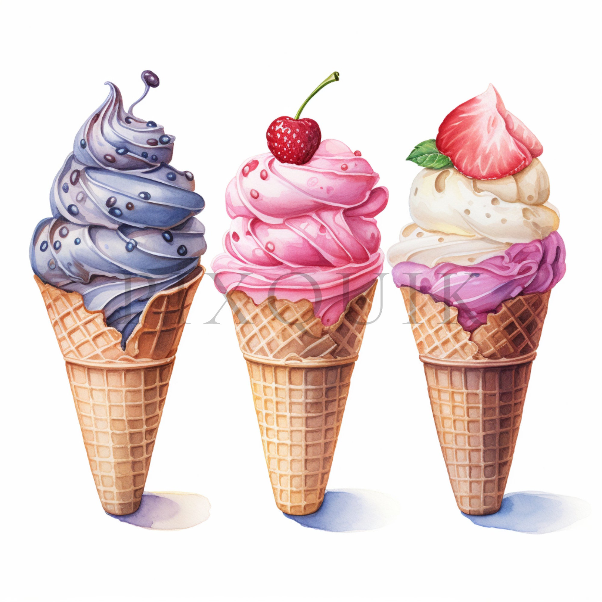 Watercolor Ice Cream Clipart | 10 High Quality Jpgs | Digital Download ...