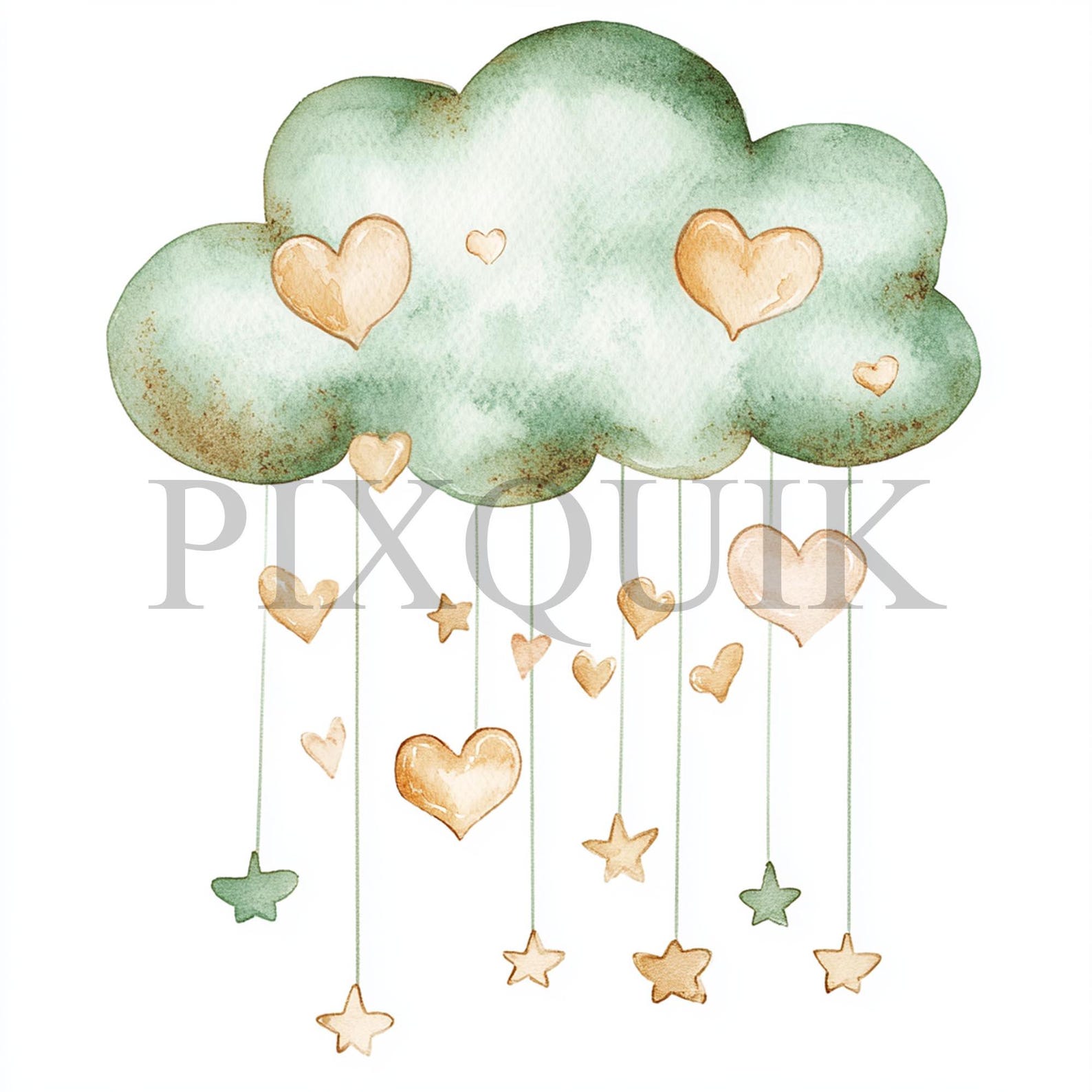 Watercolor Cloud Clipart: Raining Stars and Hearts (JPG & PNG Digital ...