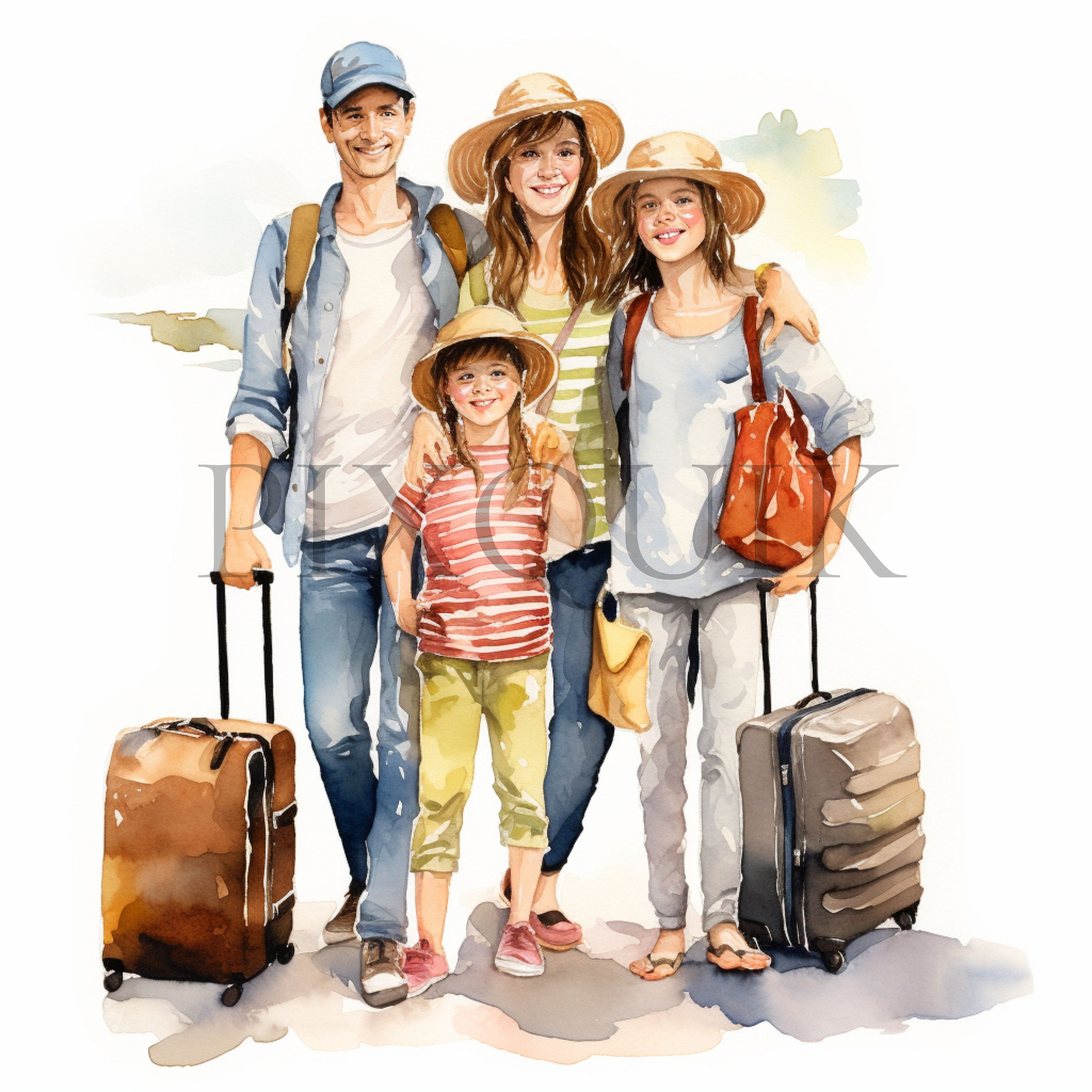 Family Travel Clipart | Watercolor Vacation Art (digital Download) - Etsy