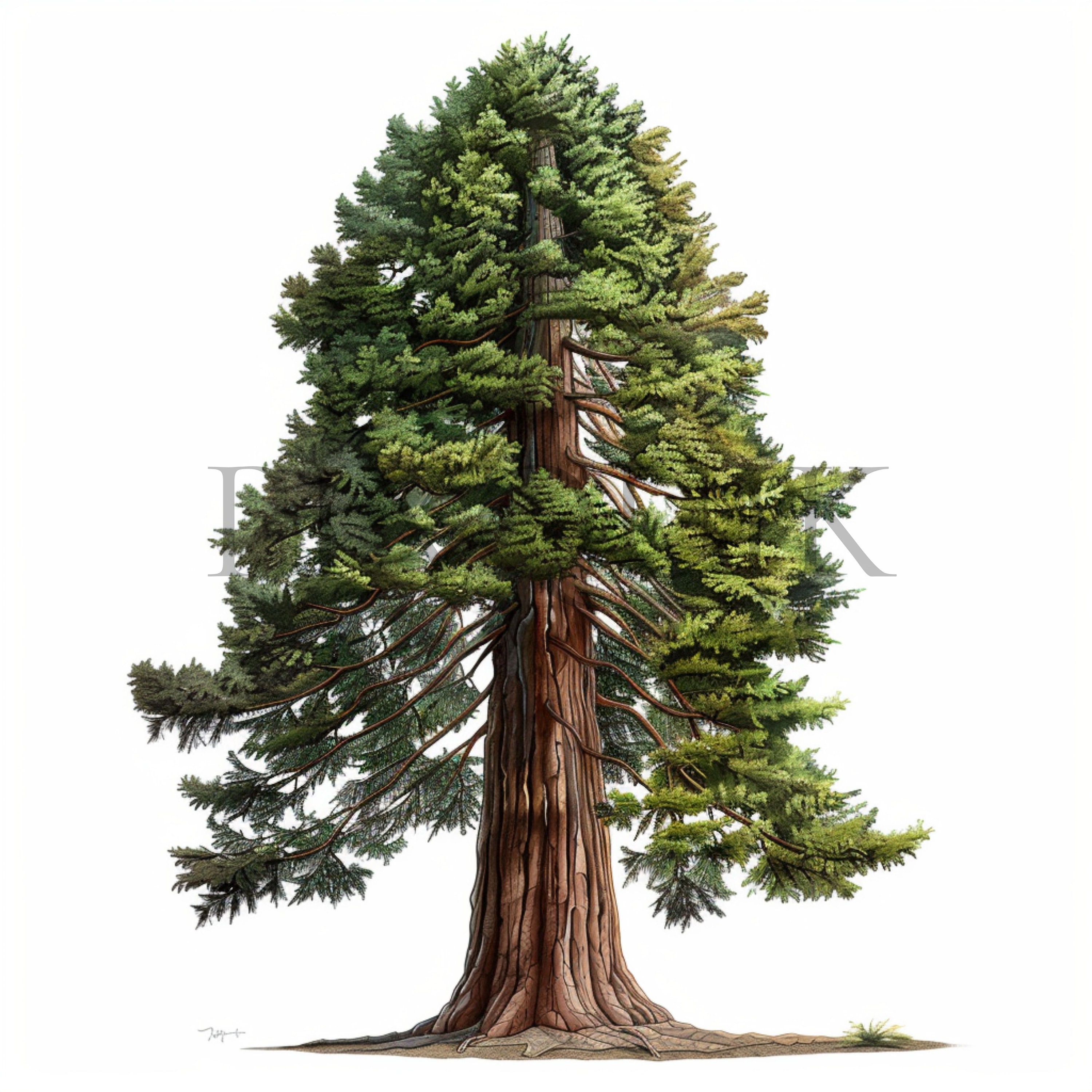 Watercolor Redwood Tree Clipart 10 High Quality Jpgs Big Tree Graphics ...