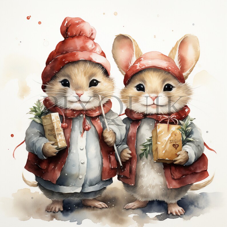 Christmas Mouse Clipart | Holiday Mice JPG Graphics (digital Download ...