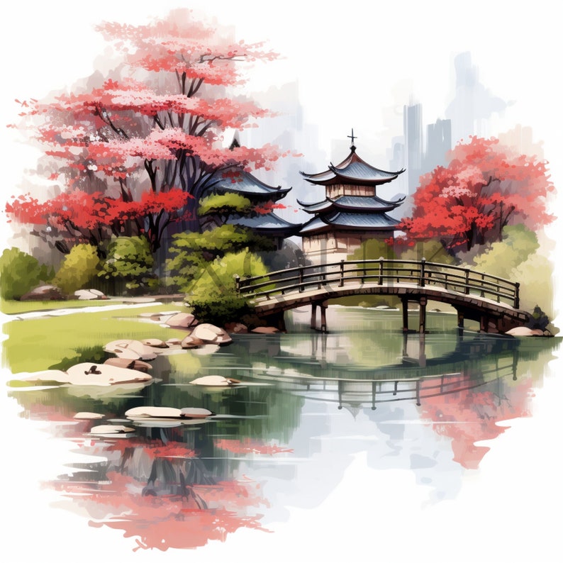 Japanese Garden in Spring Clipart 10 High Quality Jpgs Blossom ...