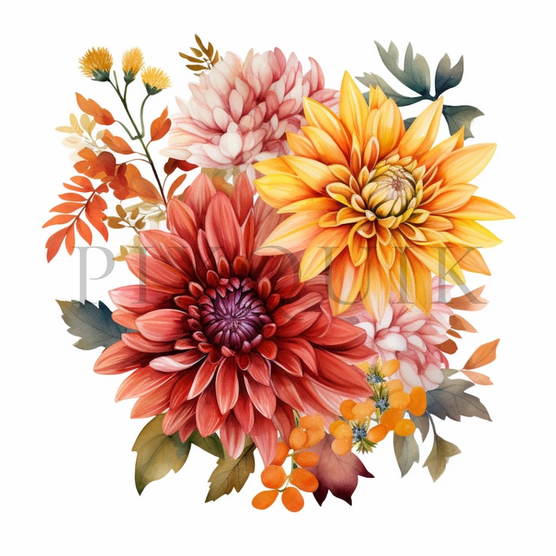 Autumn Flowers Clipart 10 High Quality Jpgs Digital Download Autumn ...