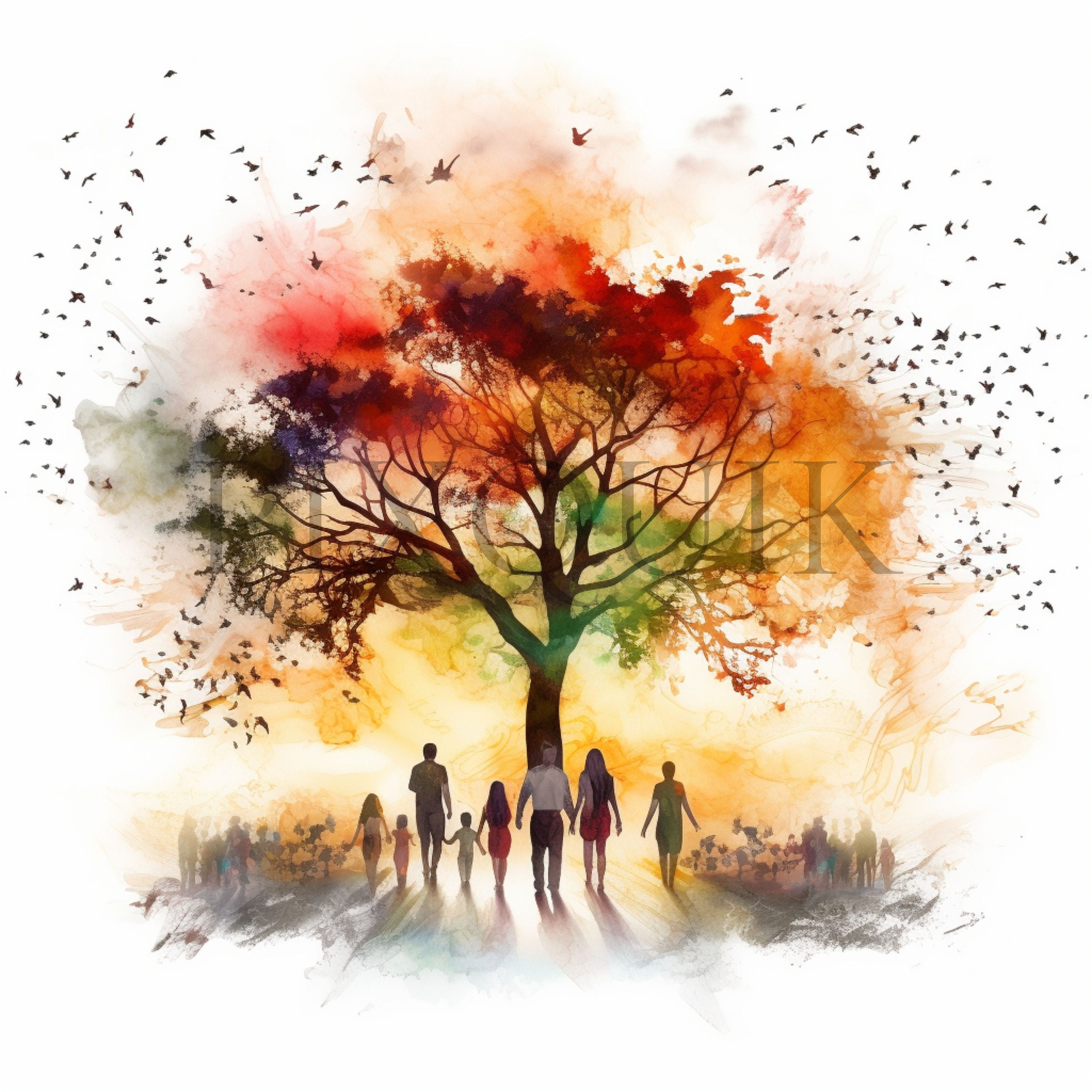 Watercolor Family Tree Clipart Set 10 High Quality Jpgs Digital ...