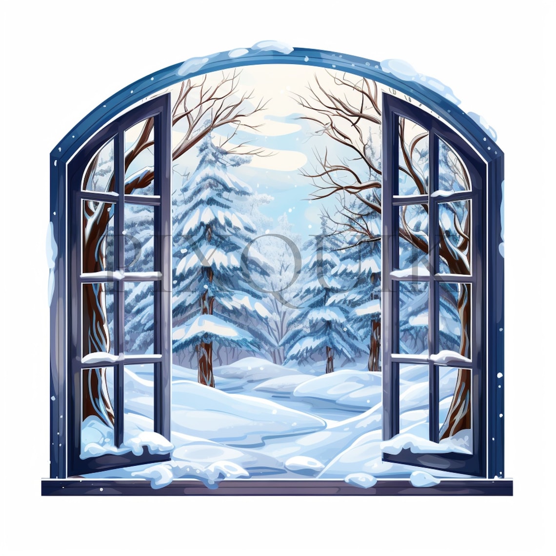 Snowy Window Clipart 10 High Quality JPG Winter Illustration Cozy ...