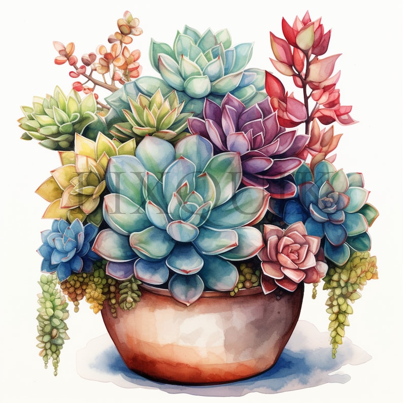 Potted Succulents Clipart | High-resolution JPG Art (digital Download ...