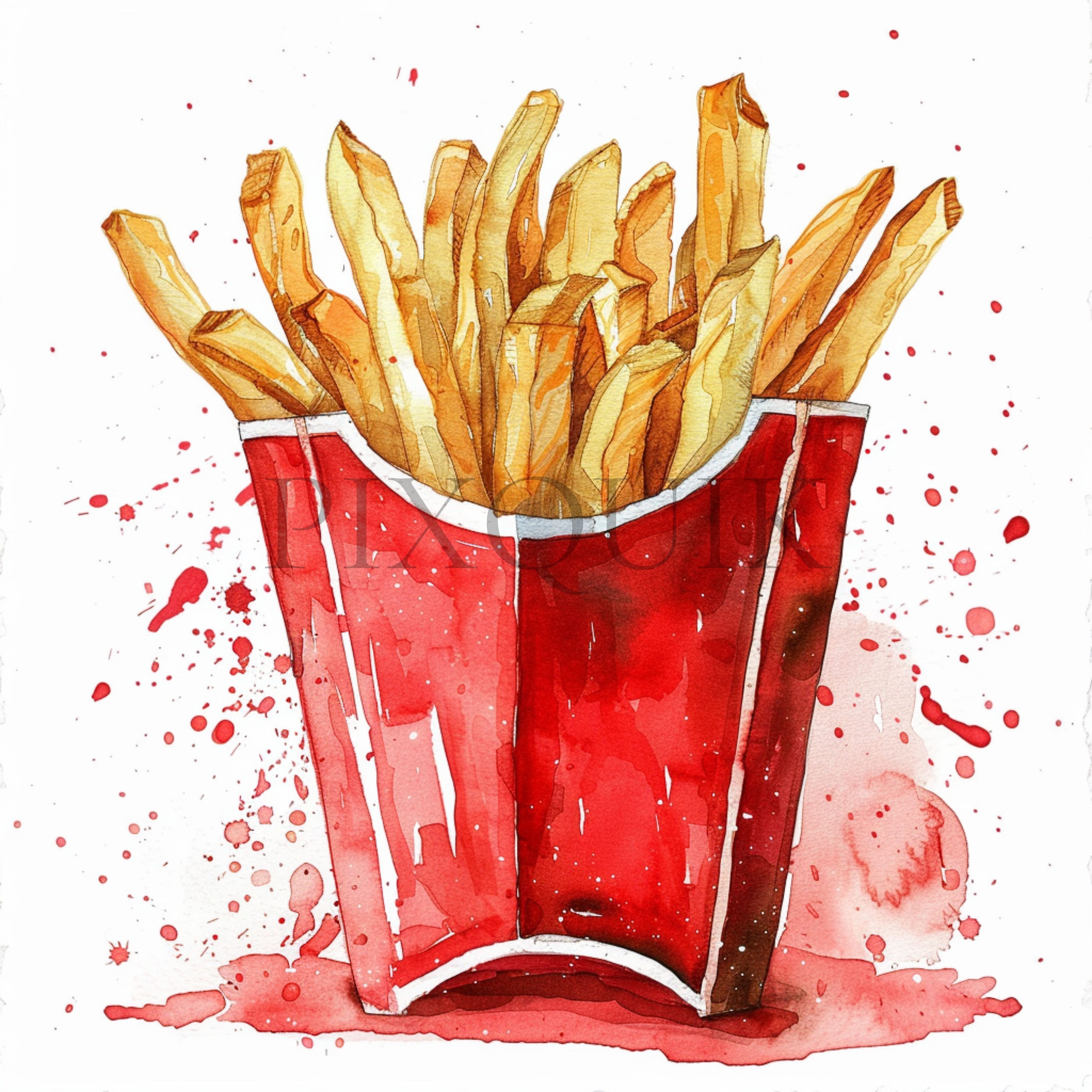 Watercolor French Fries Clipart 10 High Quality Jpgs Food Clipart Junk ...