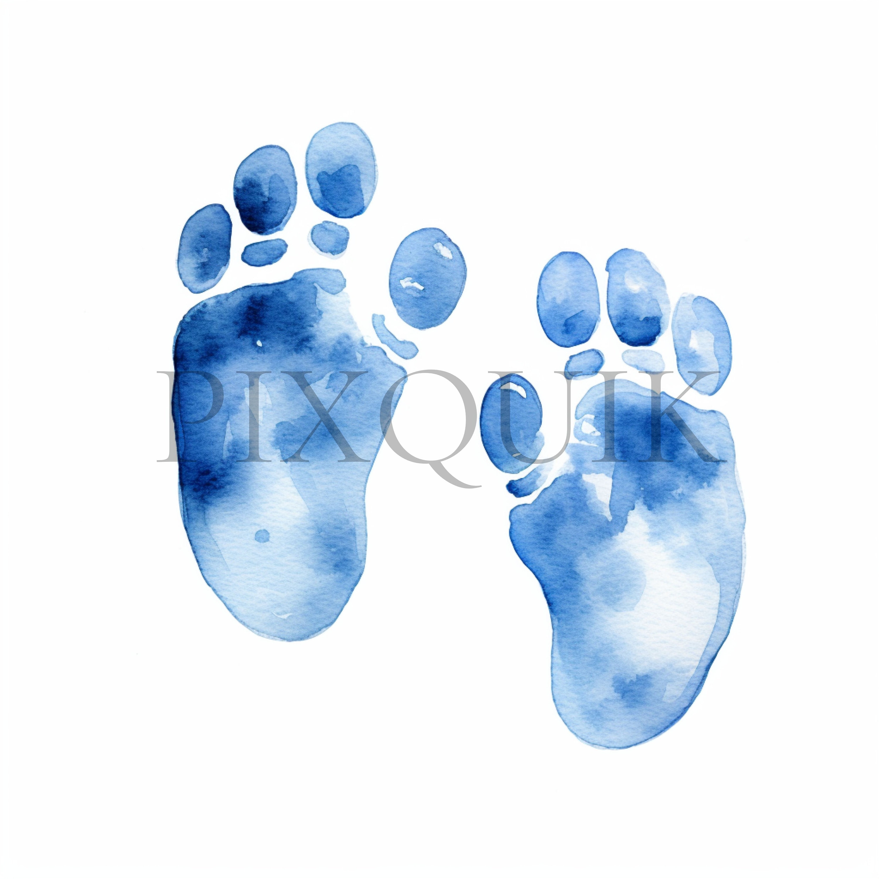 Watercolor Blue Baby Footprint Clipart Set High-quality Jpgs Digital ...