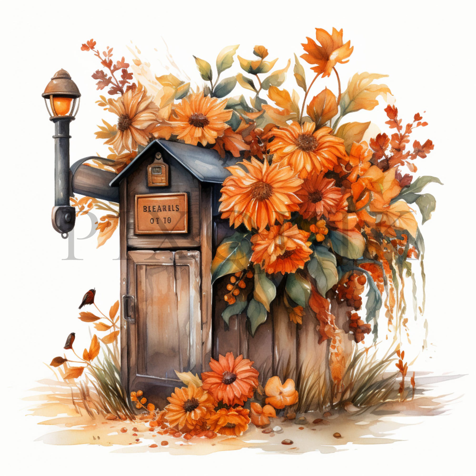 Autumn Mailbox Clipart 10 High Quality Jpgs Digital Download Flower ...