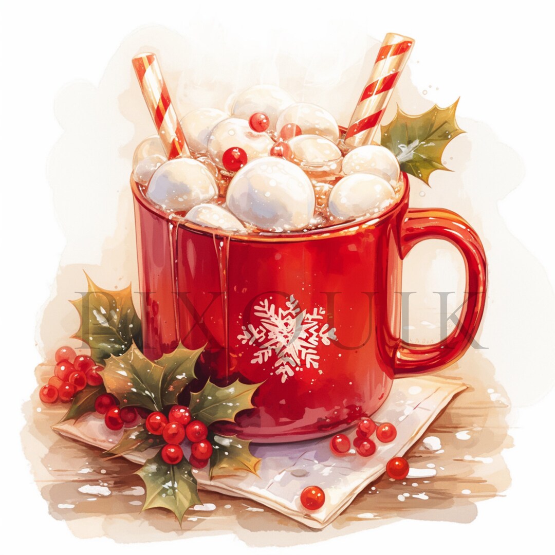 Christmas Mug Clipart | Festive Holiday Cup, Marshmallows (digital ...