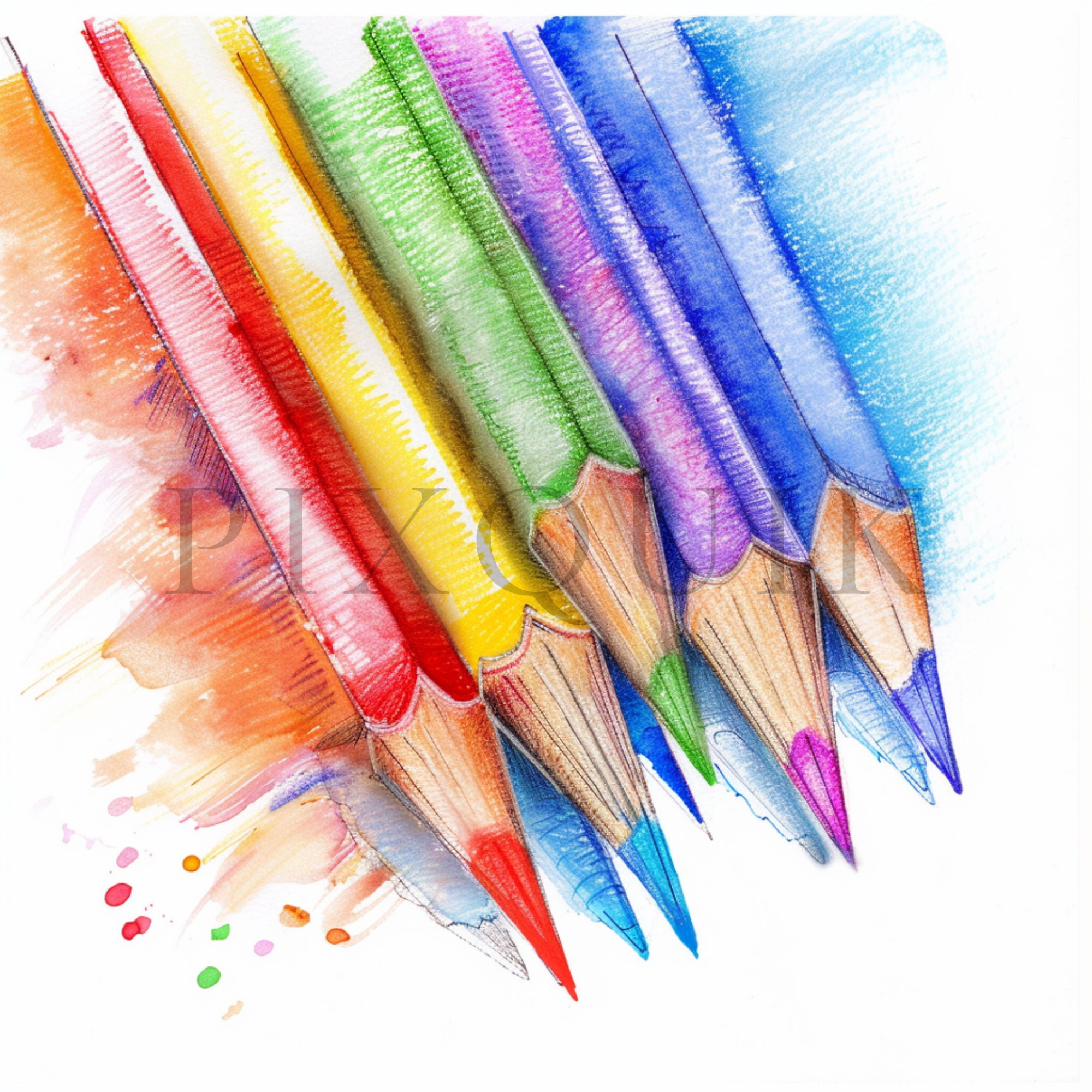 Watercolor Colored Pencil Clipart | 10 High Quality Jpgs | Digital ...