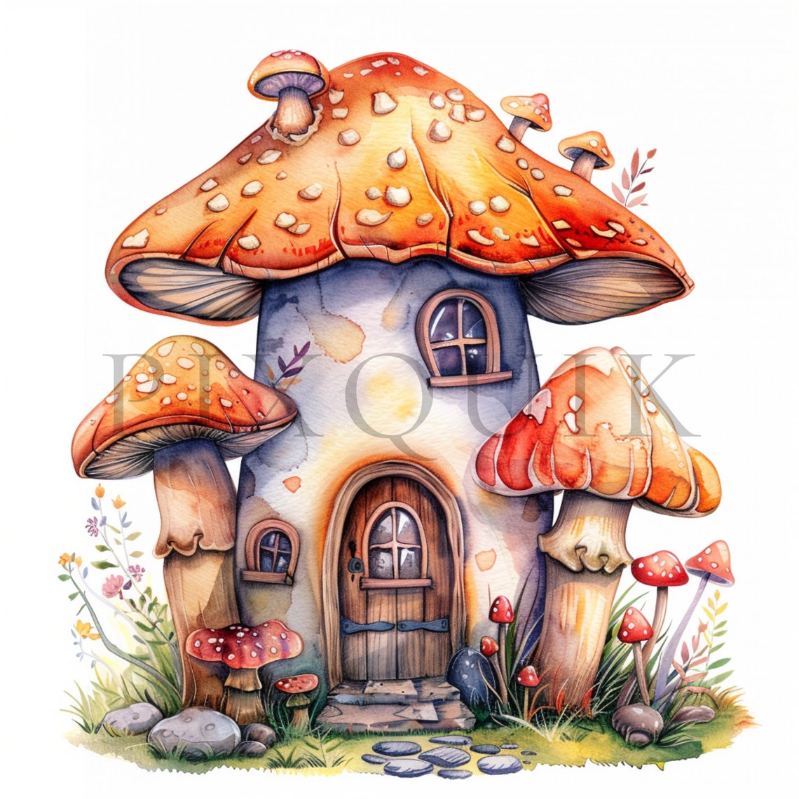 Mushroom House Clipart 10 High Quality Jpgs Digital Download Mushroom ...