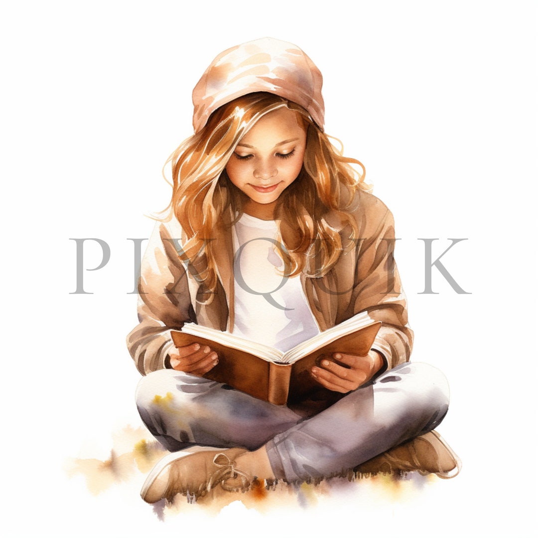 Girl Reading Clipart | 12 High Quality Jpgs | Digital Download ...